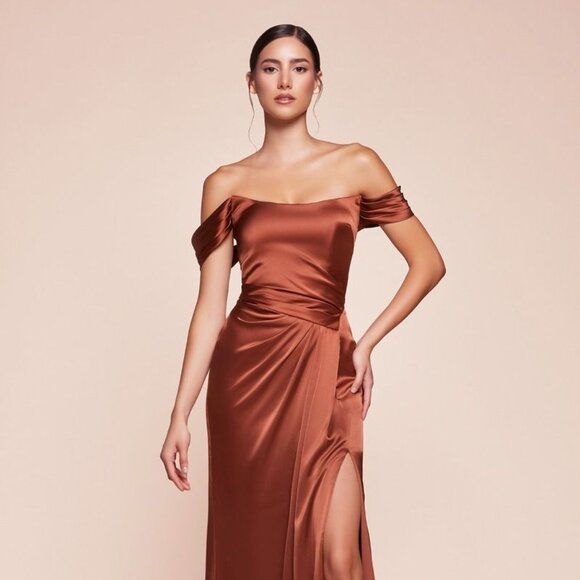 CD | Dresses | New Formal Off Shoulder Long Sheath Satin Gown W Lace Up ...